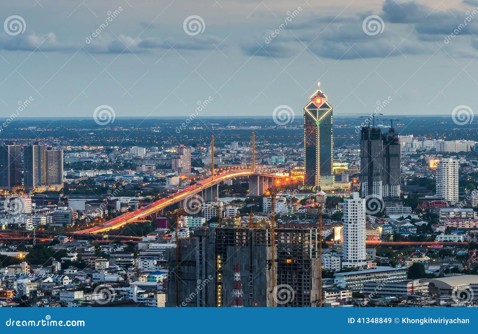 Bangkok Cityscape with Rama IX Bridge Stock Image - Image of ring ...