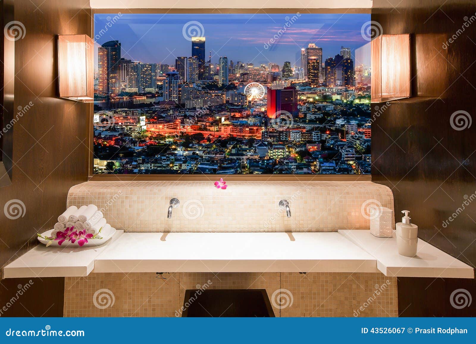 Bangkok Cityscape. View through Window in Room Stock Image - Image of ...