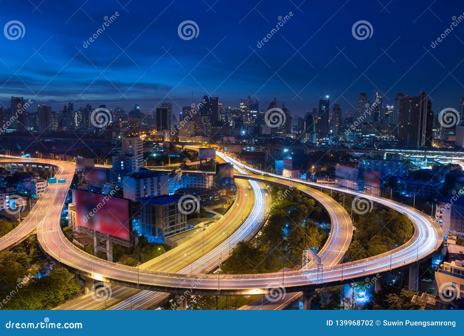Bangkok Expressway And Highway Top View At Night Royalty-Free Stock ...