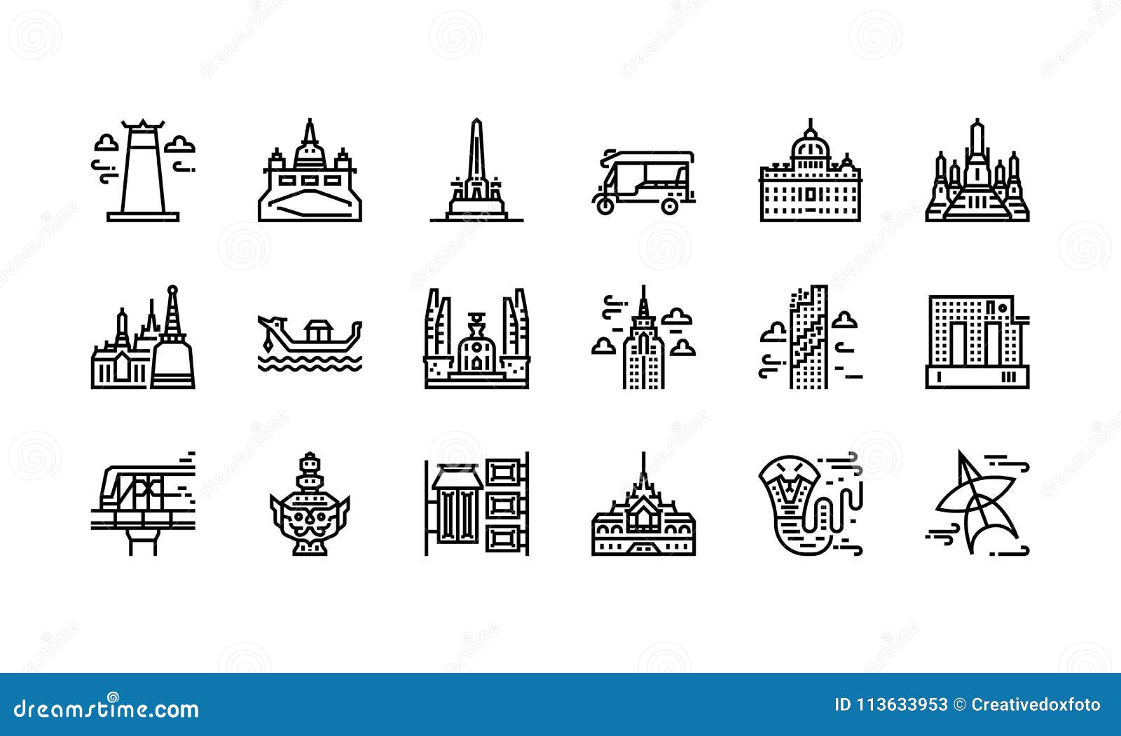 Bangkok Symbols and Landmarks Icon Set 1 Stock Vector - Illustration of ...