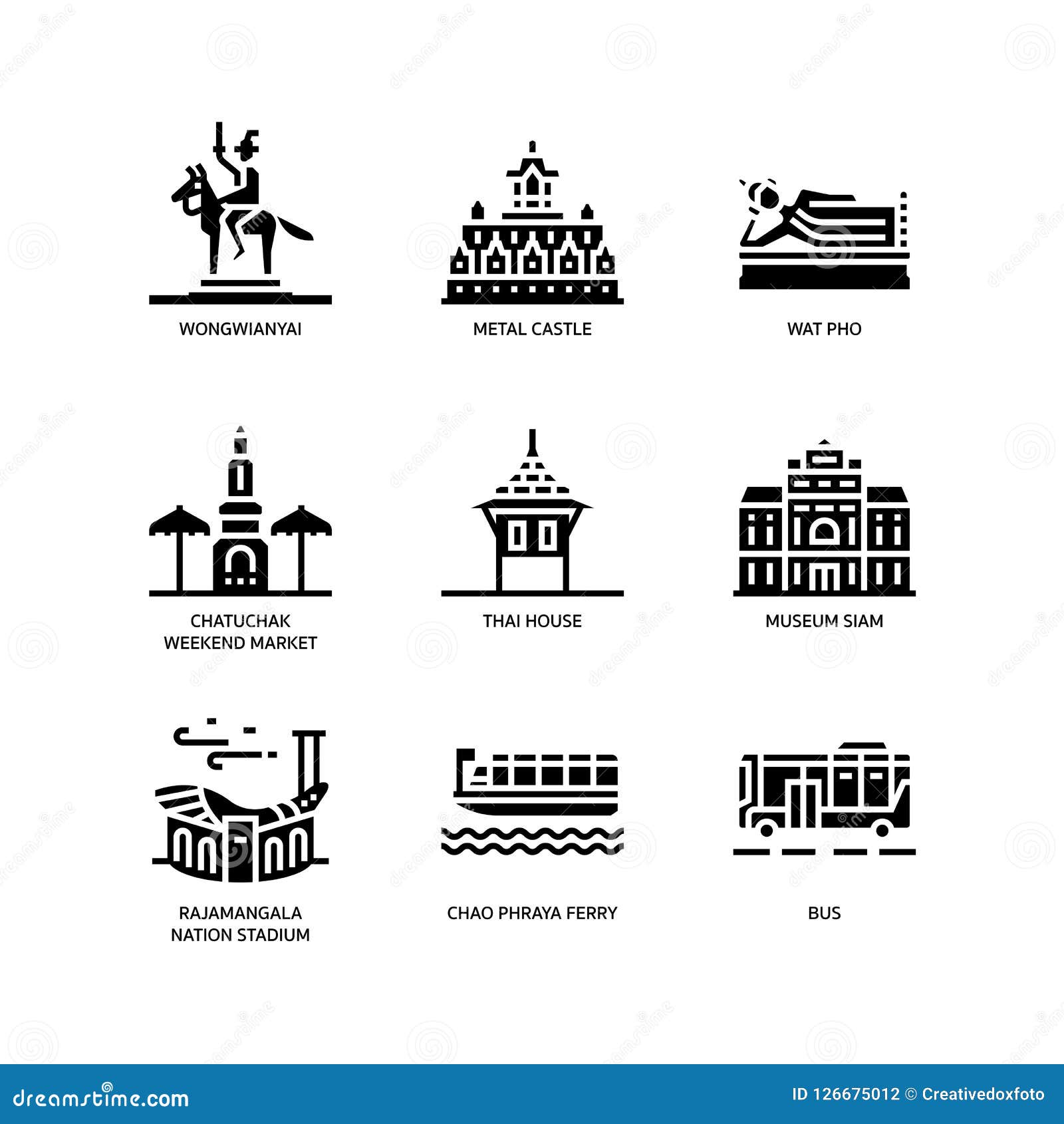 Bangkok Symbols and Landmarks Icons Stock Vector - Illustration of ...