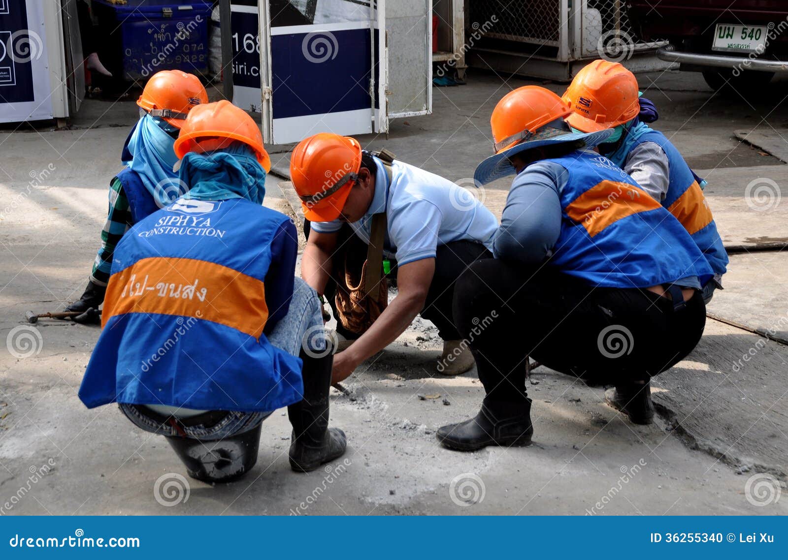 Bangkok, Thailand: Construction Workers with Orange Helmets Editorial ...