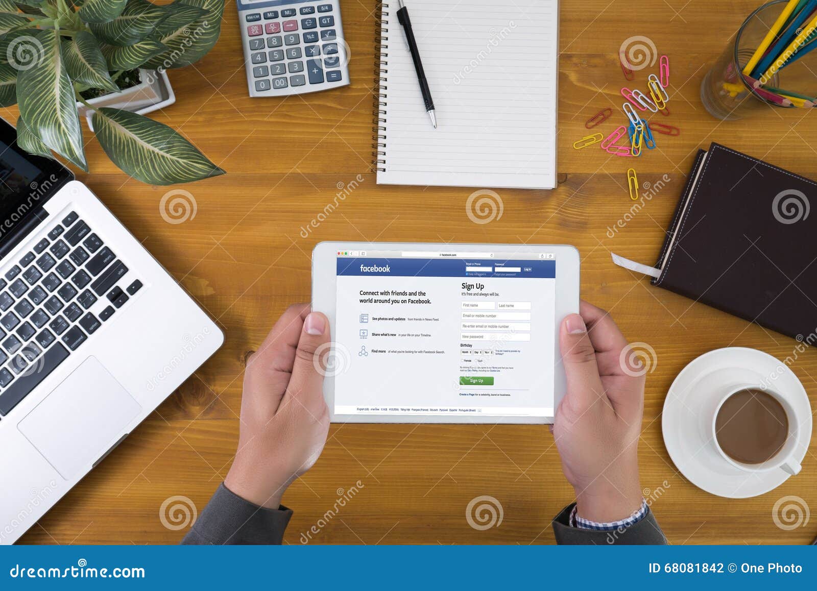 Bangkok, Thailand - Mar 10, 2015: Man on a Ipad Browsing Facebook ...