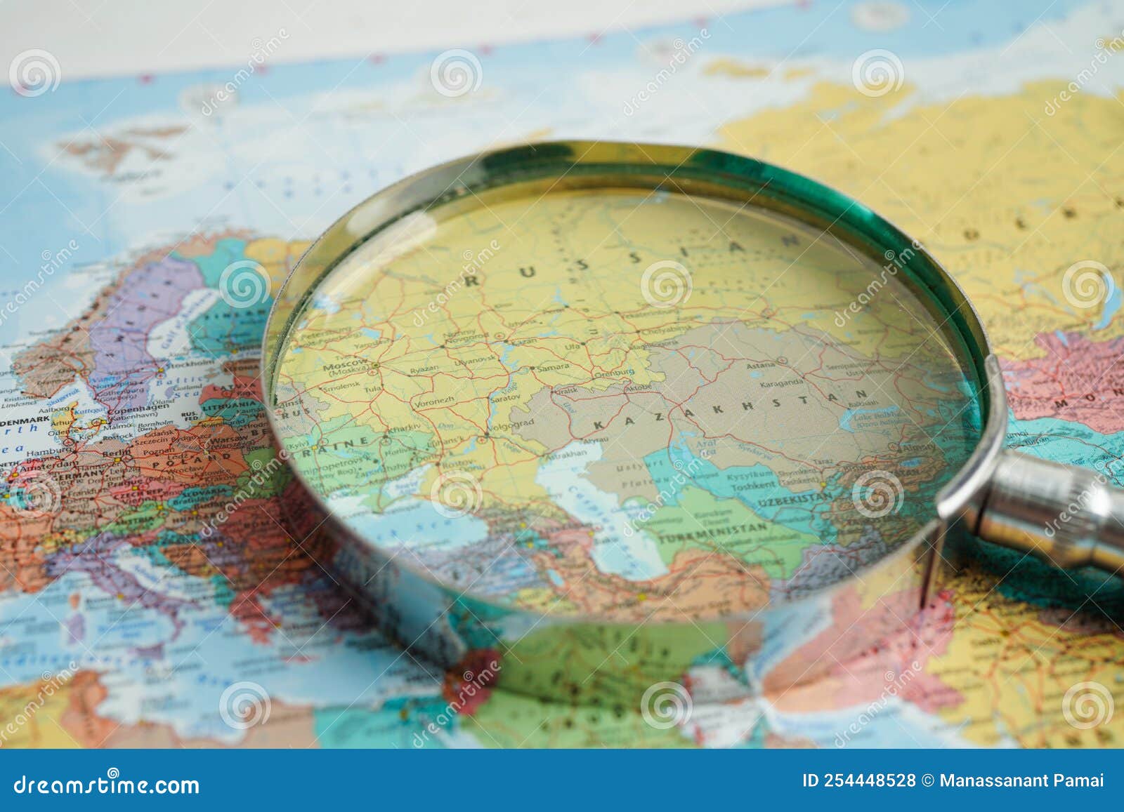 Bangkok, Thailand - May 15, 2022 Magnifying Glass on World Map Stock ...