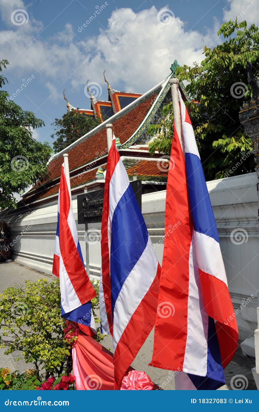 Row Of Thai Flags On Flagpoles Waving In The Wind Editorial Photo ...