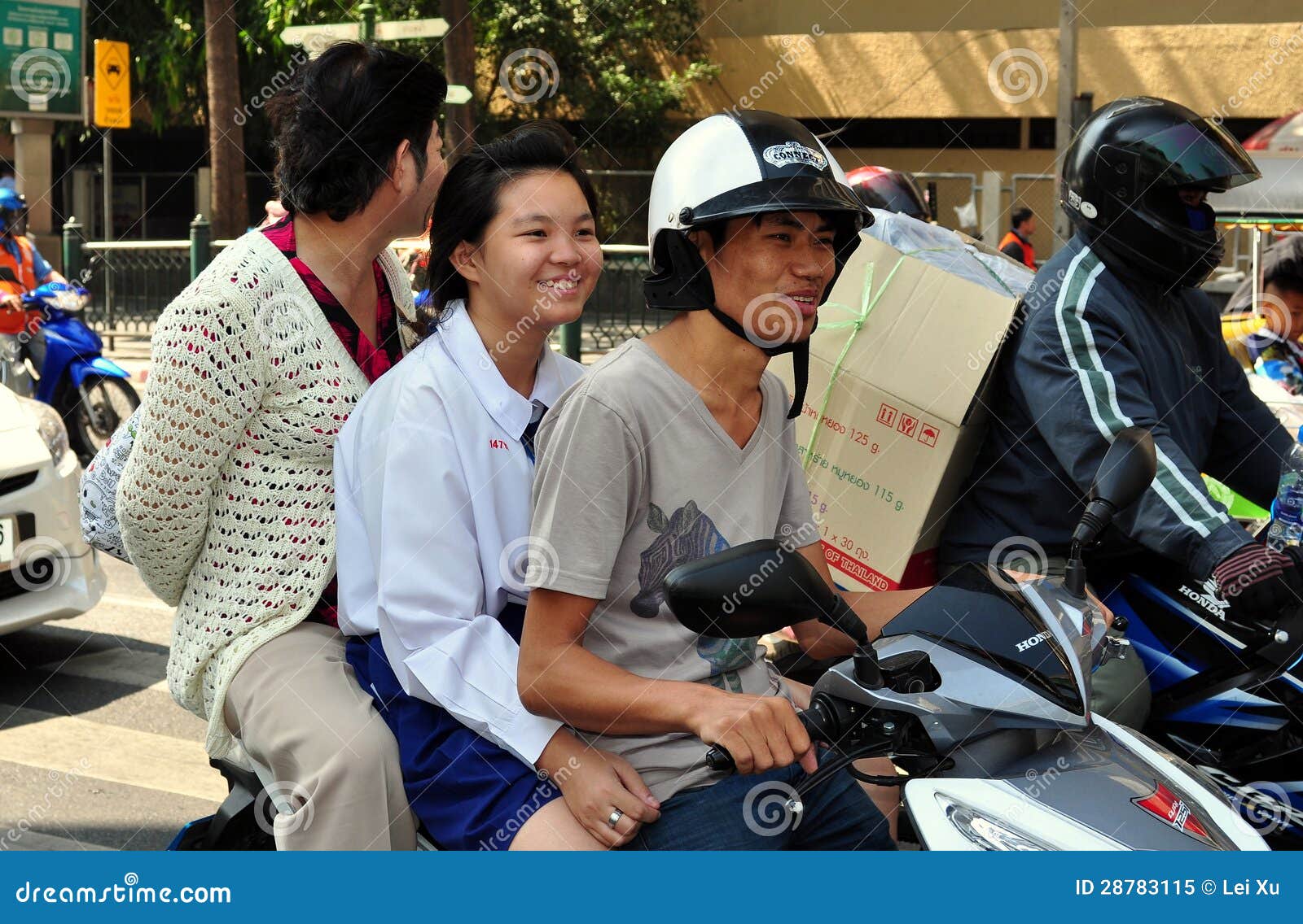 Bangkok, Thailand: Three People on Motorcycle Editorial Image - Image ...