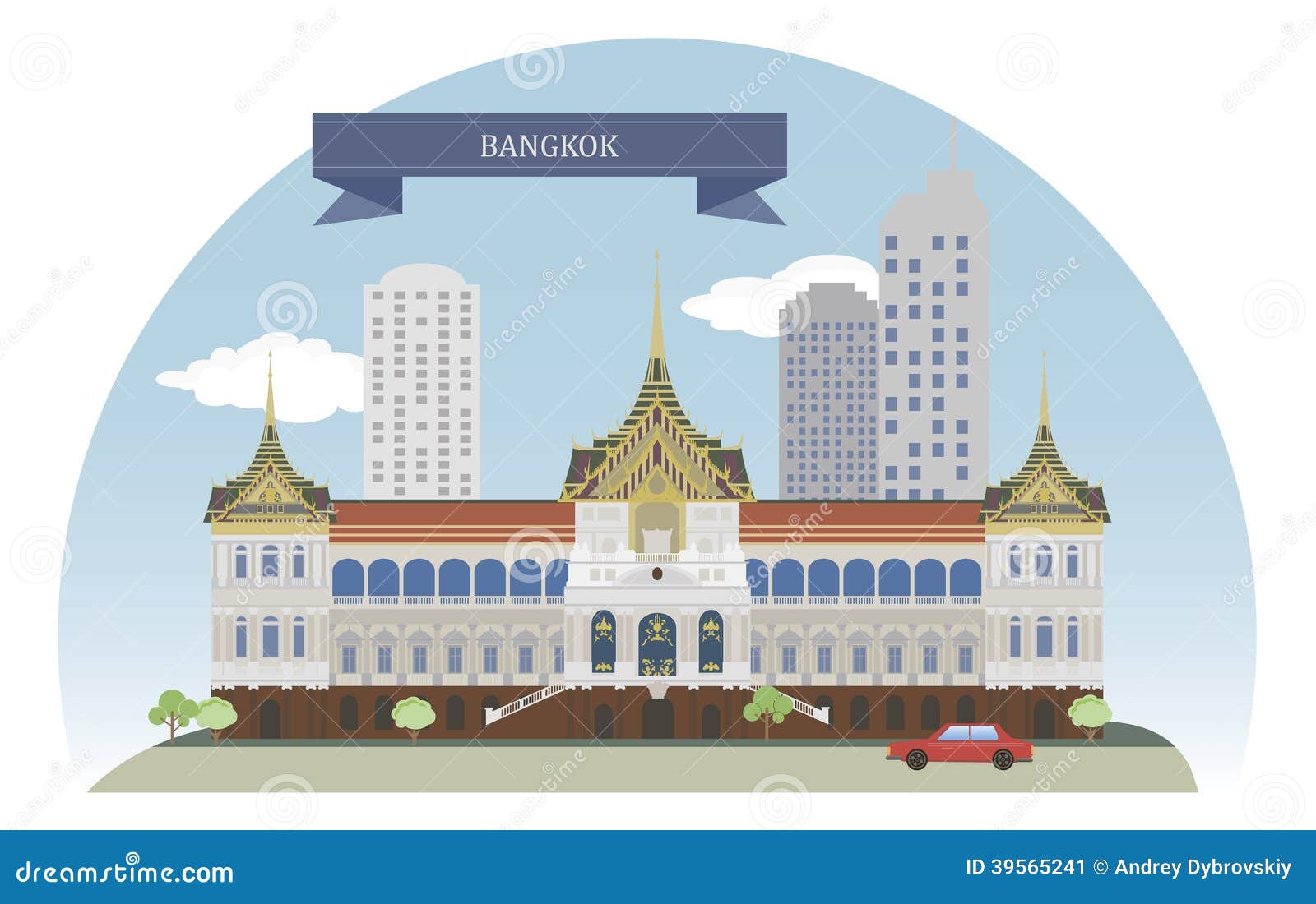 Bangkok Thailand Place Landmark Travel Temple Cartoon Vector ...