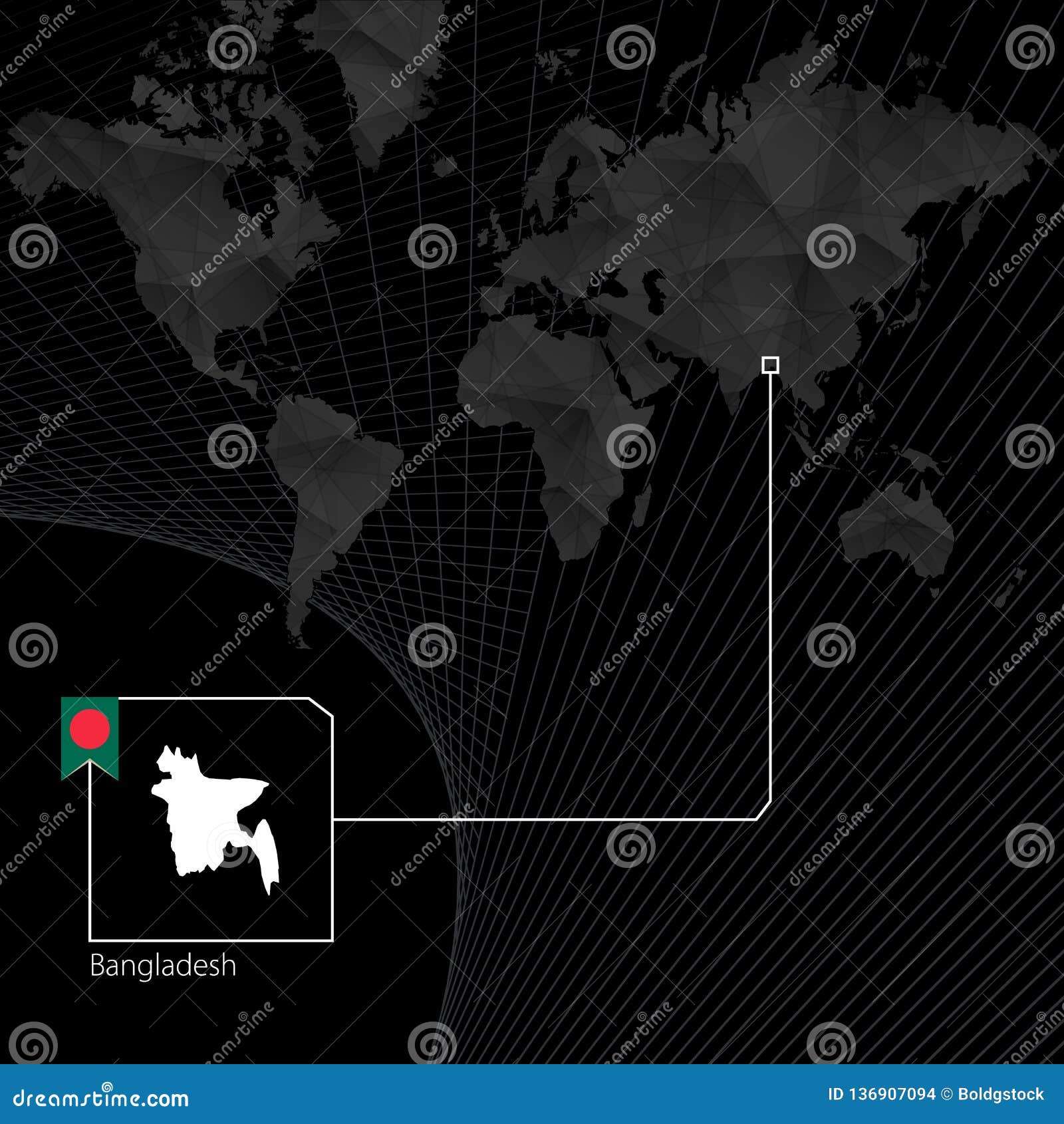 Bangladesh on Black World Map. Map and Flag of Bangladesh Stock Vector ...