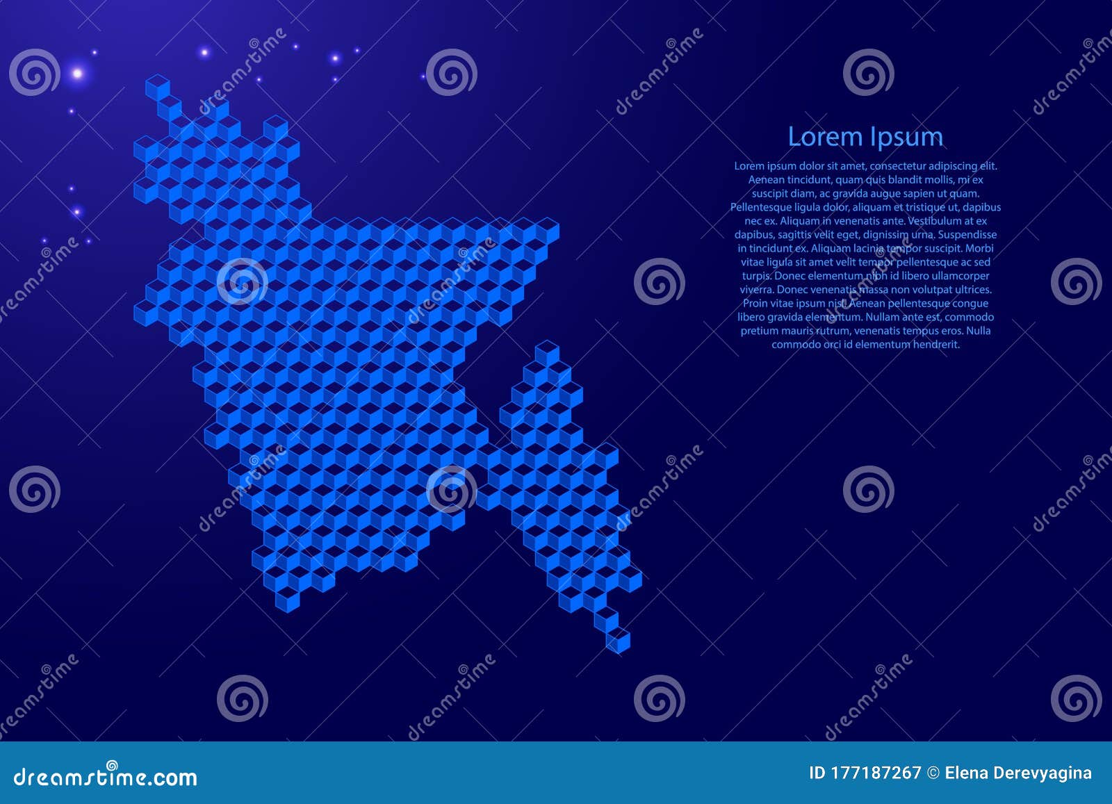 Bangladesh Map From 3d Classic Blue Color Cubes Isometric Abstract