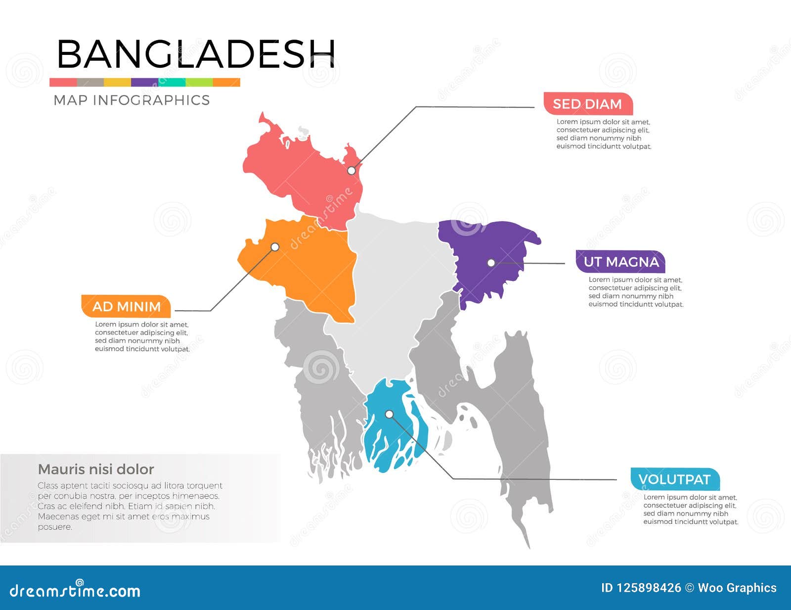 Bangladesh Map Infographics Vector Template with Regions and Pointer ...