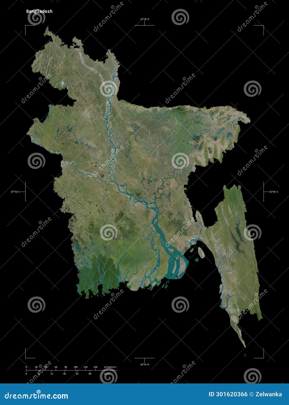 Bangladesh Shape on Black. High-res Satellite Stock Illustration ...