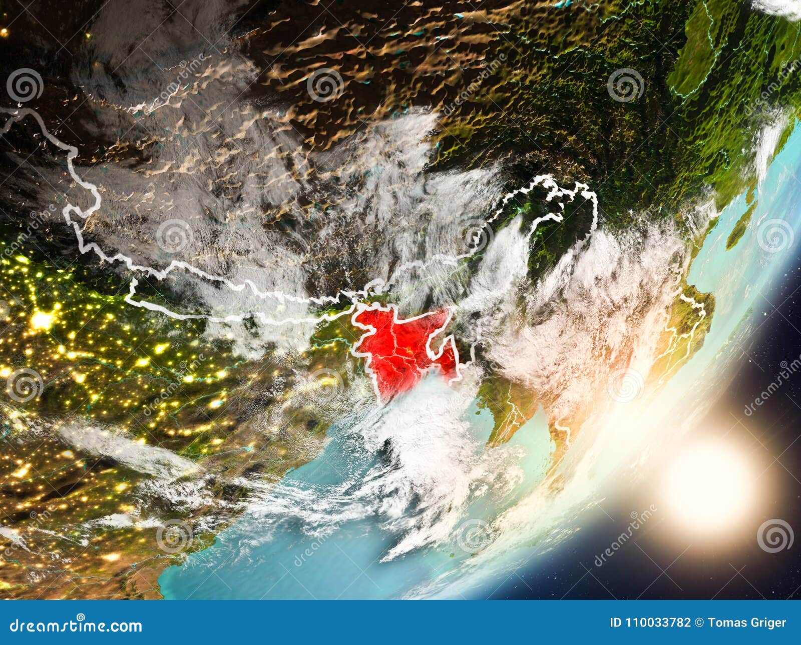 Sun Rising Above Bangladesh from Space Stock Illustration ...