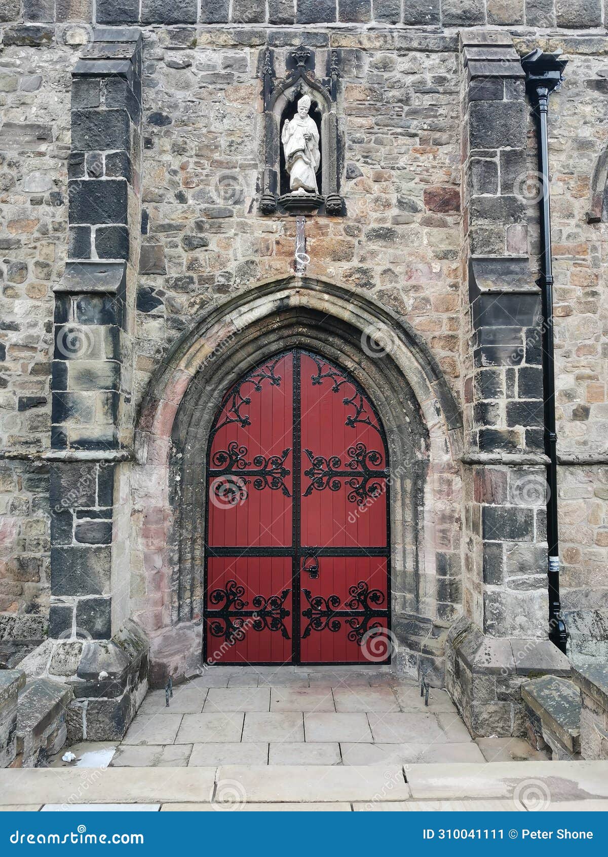 Bangor Cathedral Door with Iron Hinges and Gothic Design Stock Image ...