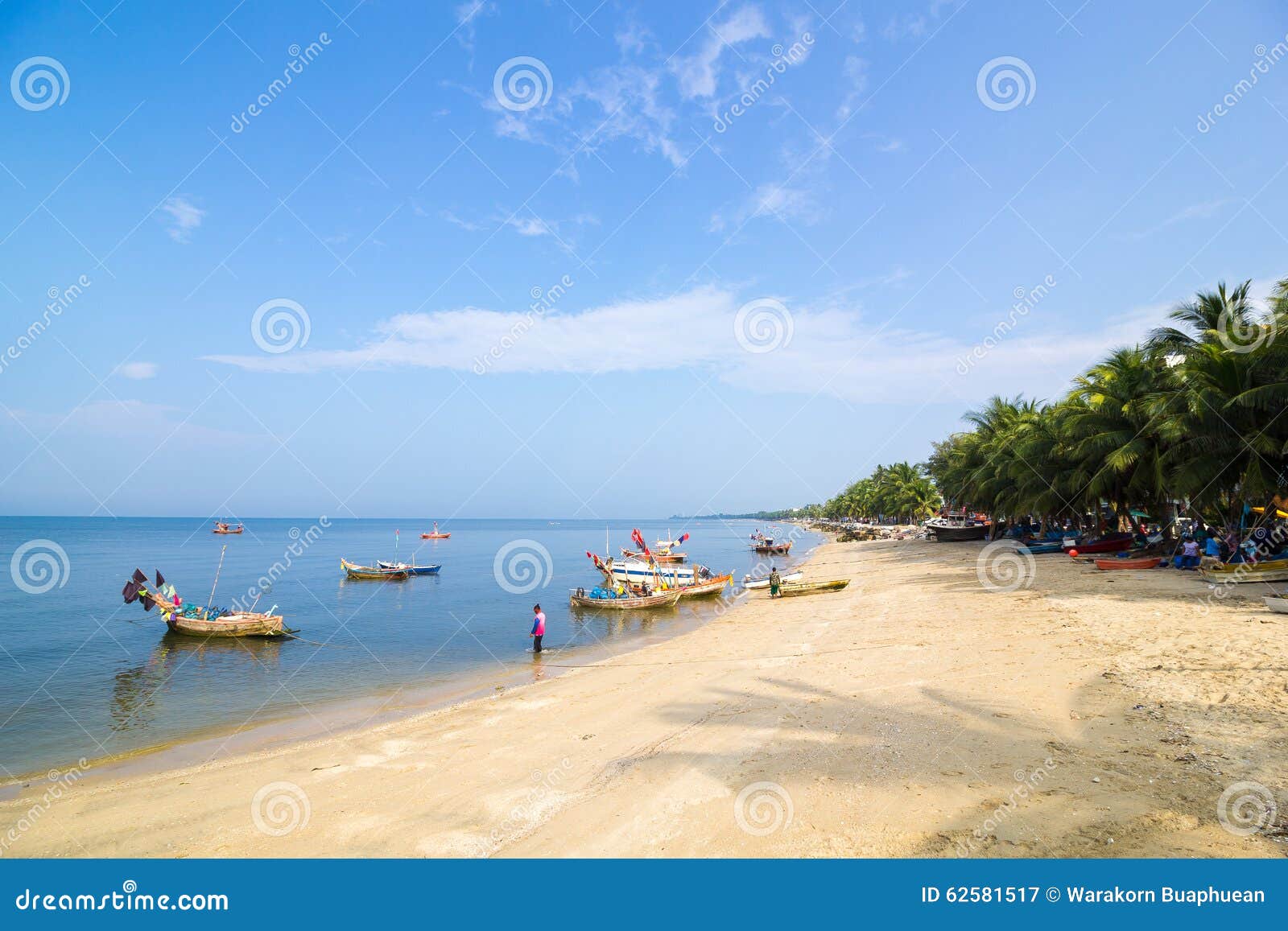 Bangsaen Beach with Many Fishermen Stock Image - Image of tourism ...