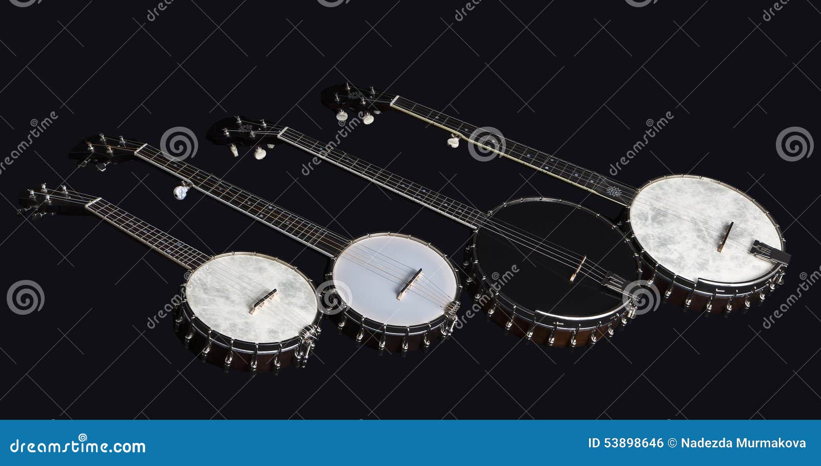 Banjo on black background stock photo. Image of play - 53898646