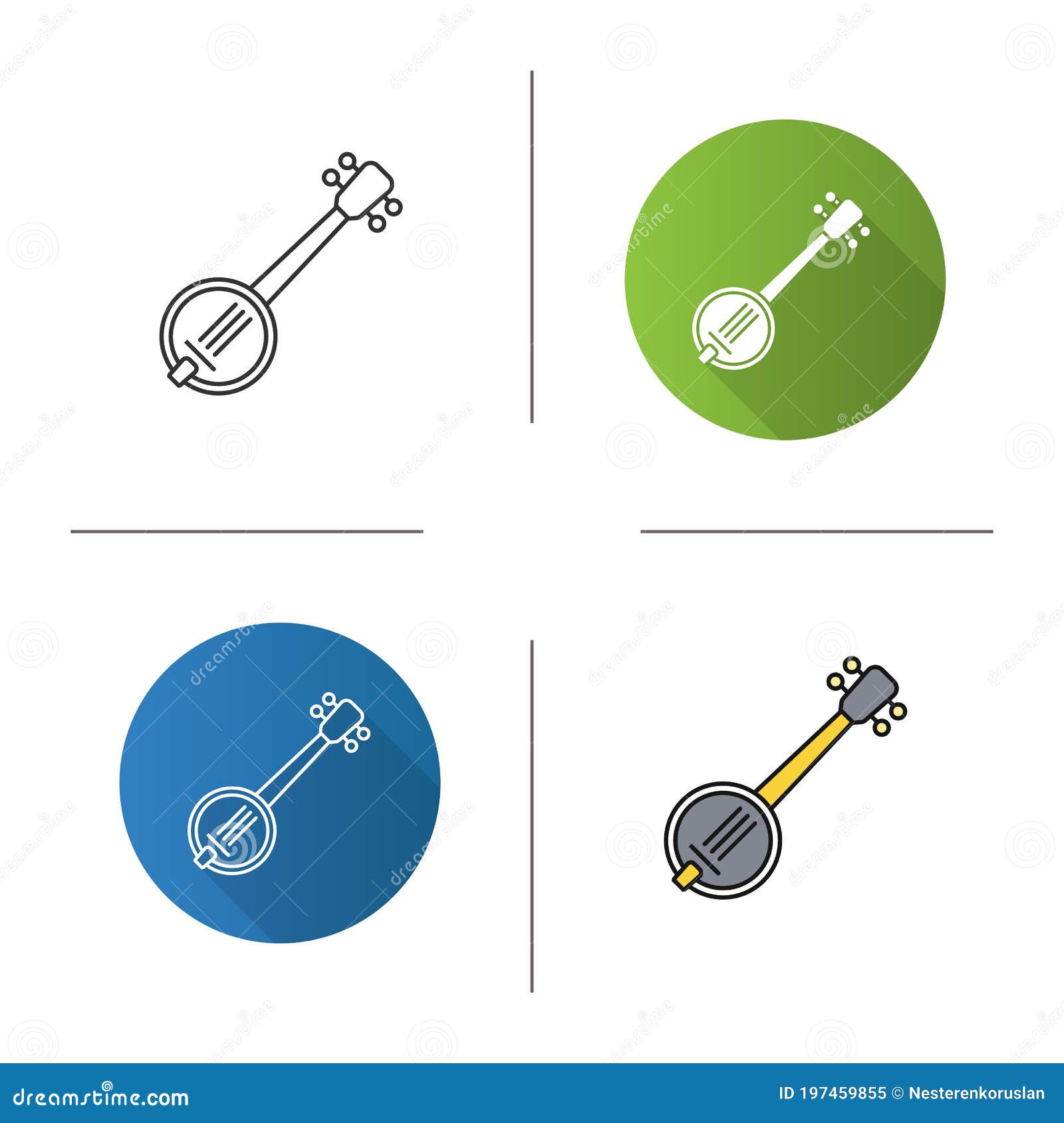 Banjo icon stock vector. Illustration of concert, line - 197459855