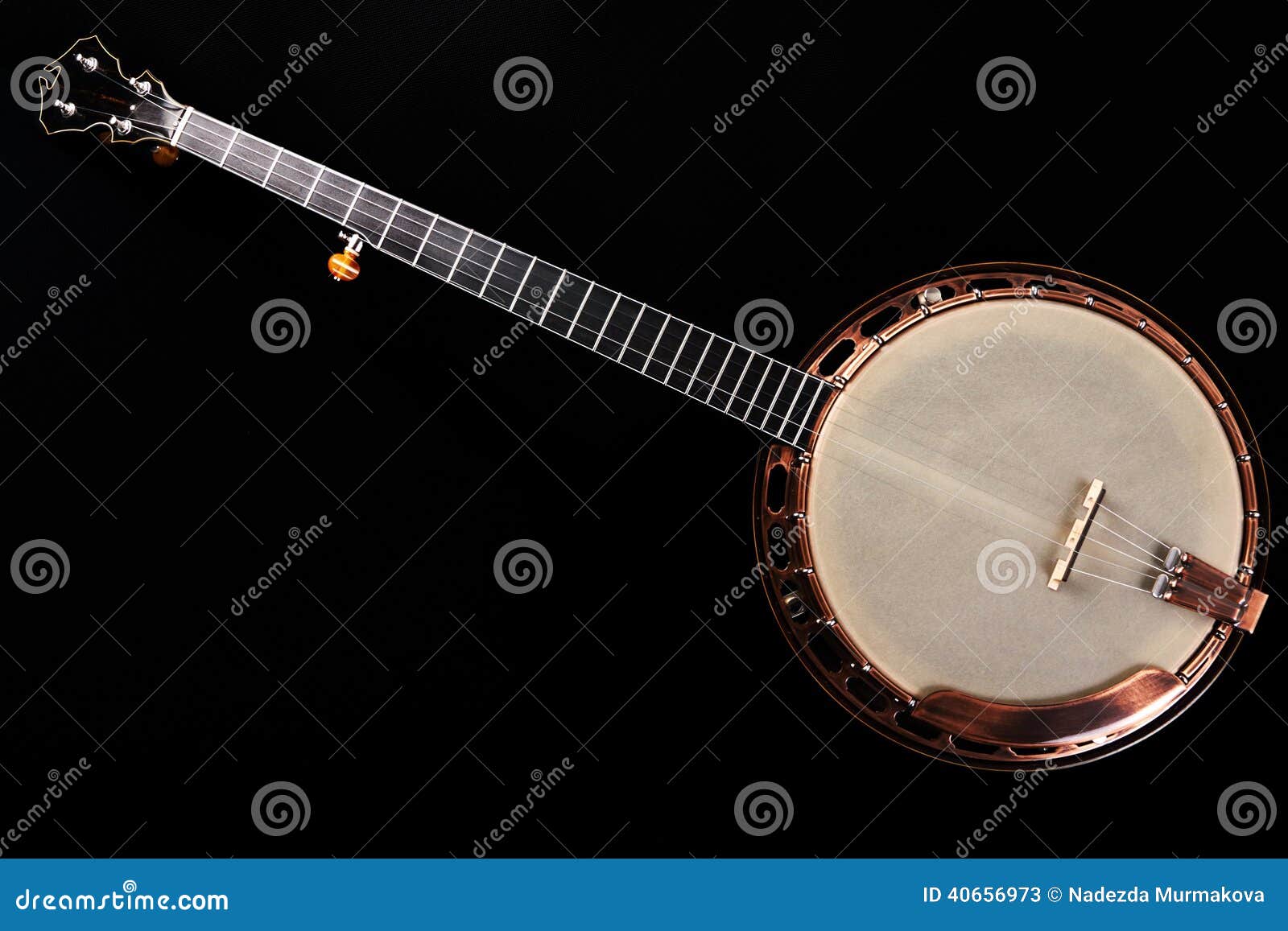 Banjo Metalic on Black Background Stock Image - Image of neck, five ...