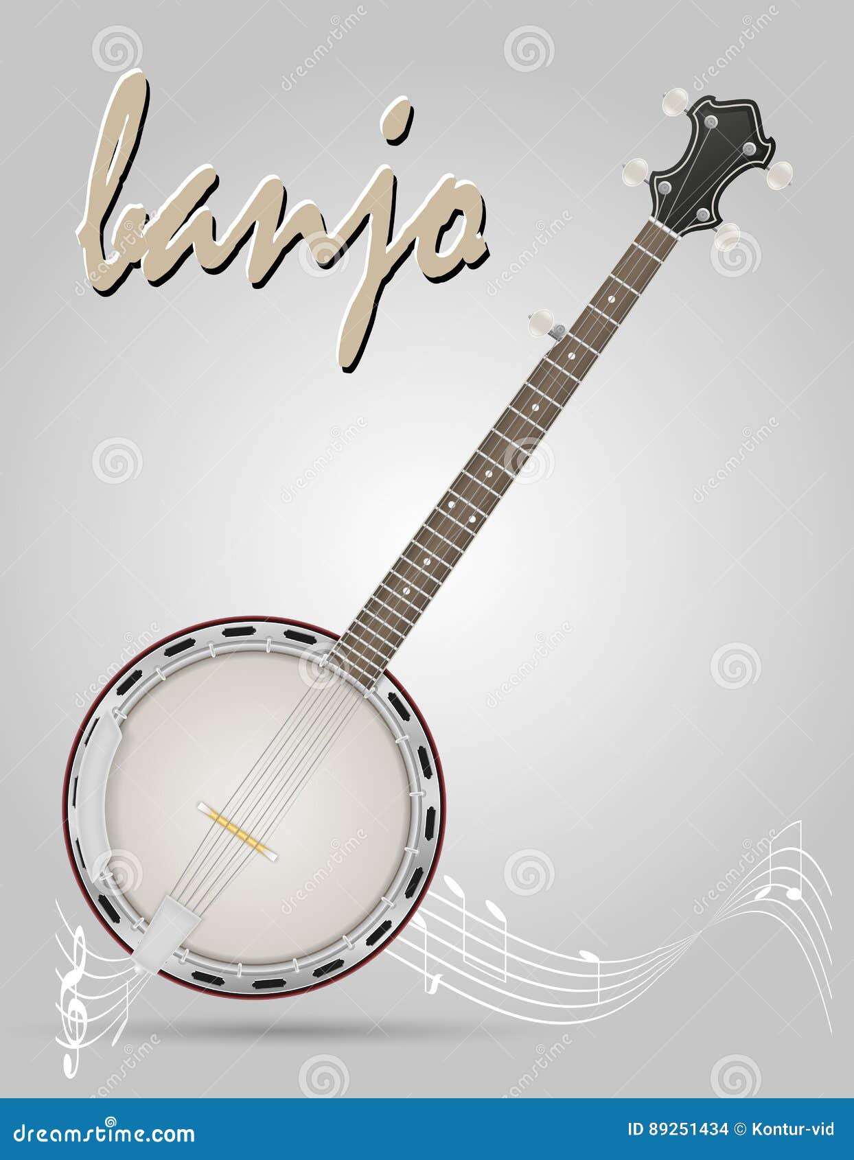 Banjo Musical Instrument Two Styles Black On White And Colorful On Dark ...