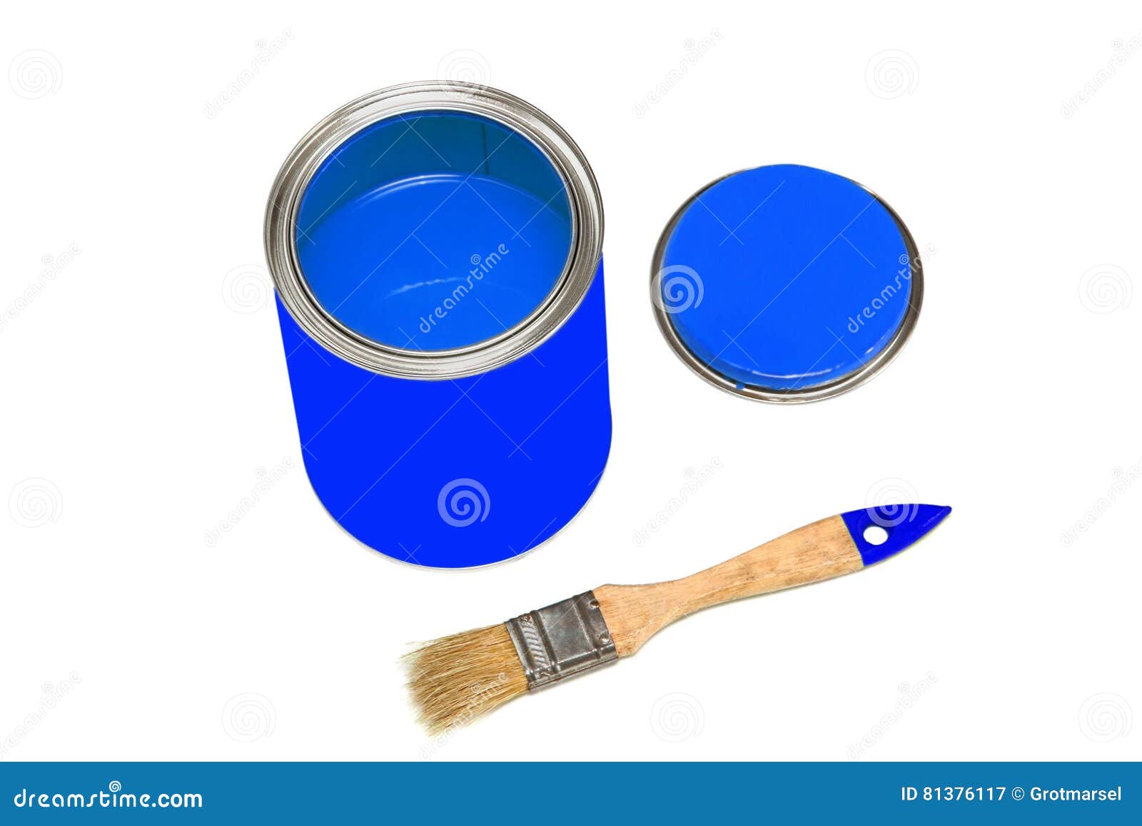 Bank of Blue Paint and Paintbrush Isolated on White. Stock Image ...