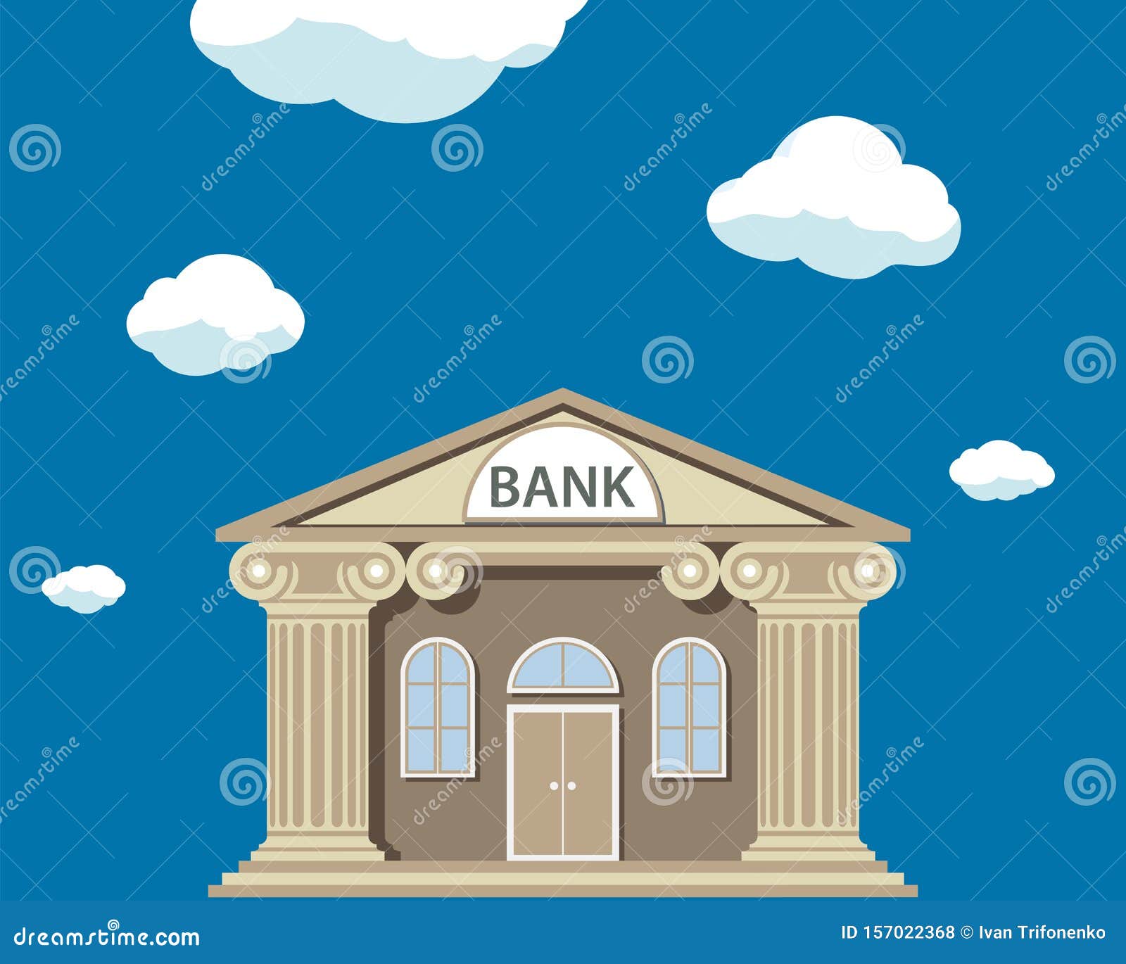 Bank Building Facade with Columns in Flat Graphics Stock Vector ...