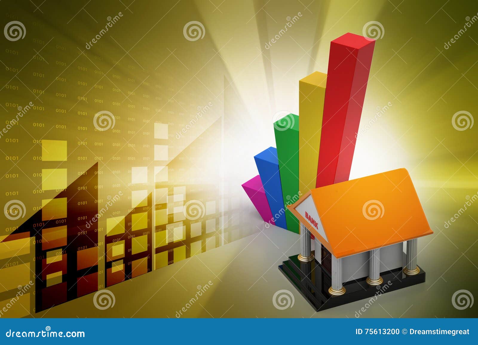 Bank Building with Growth Graph Stock Illustration - Illustration of ...