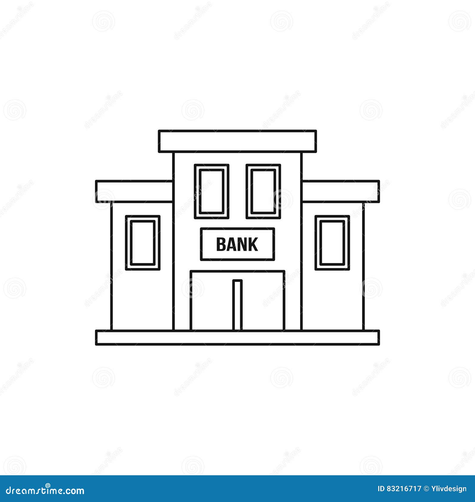 Bank Building Icon, Outline Style Stock Vector - Illustration of market ...