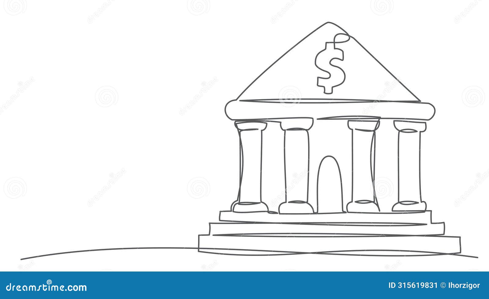 Bank Building One Line Drawing Isolated on White Background Stock ...