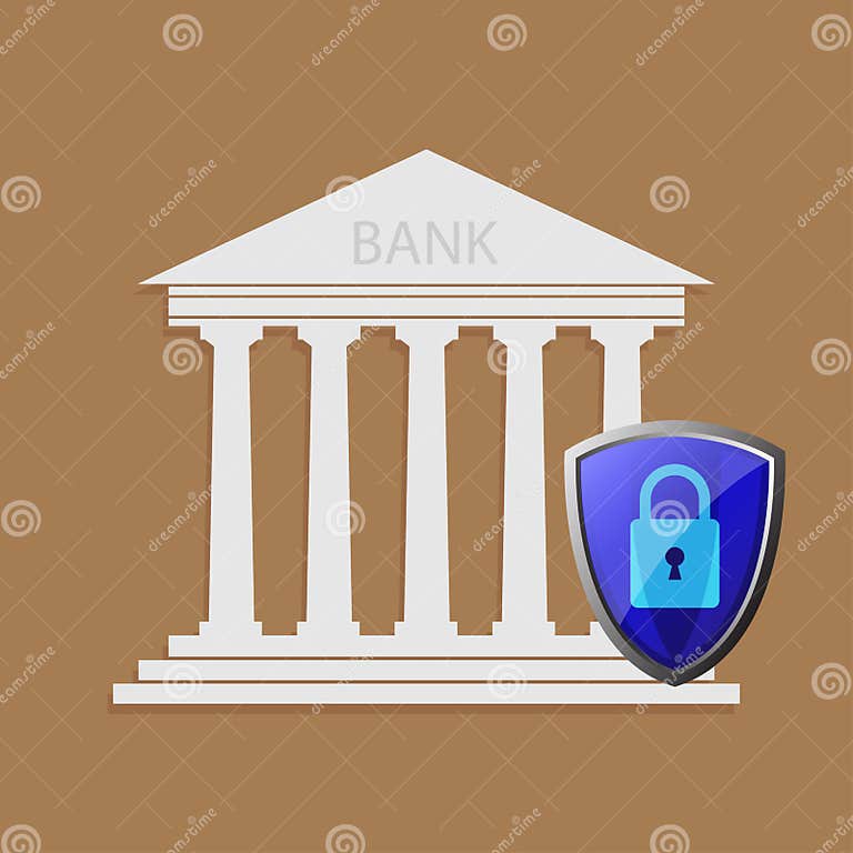 Bank Building and Shield Indicating Security and Encryption, Padlock ...