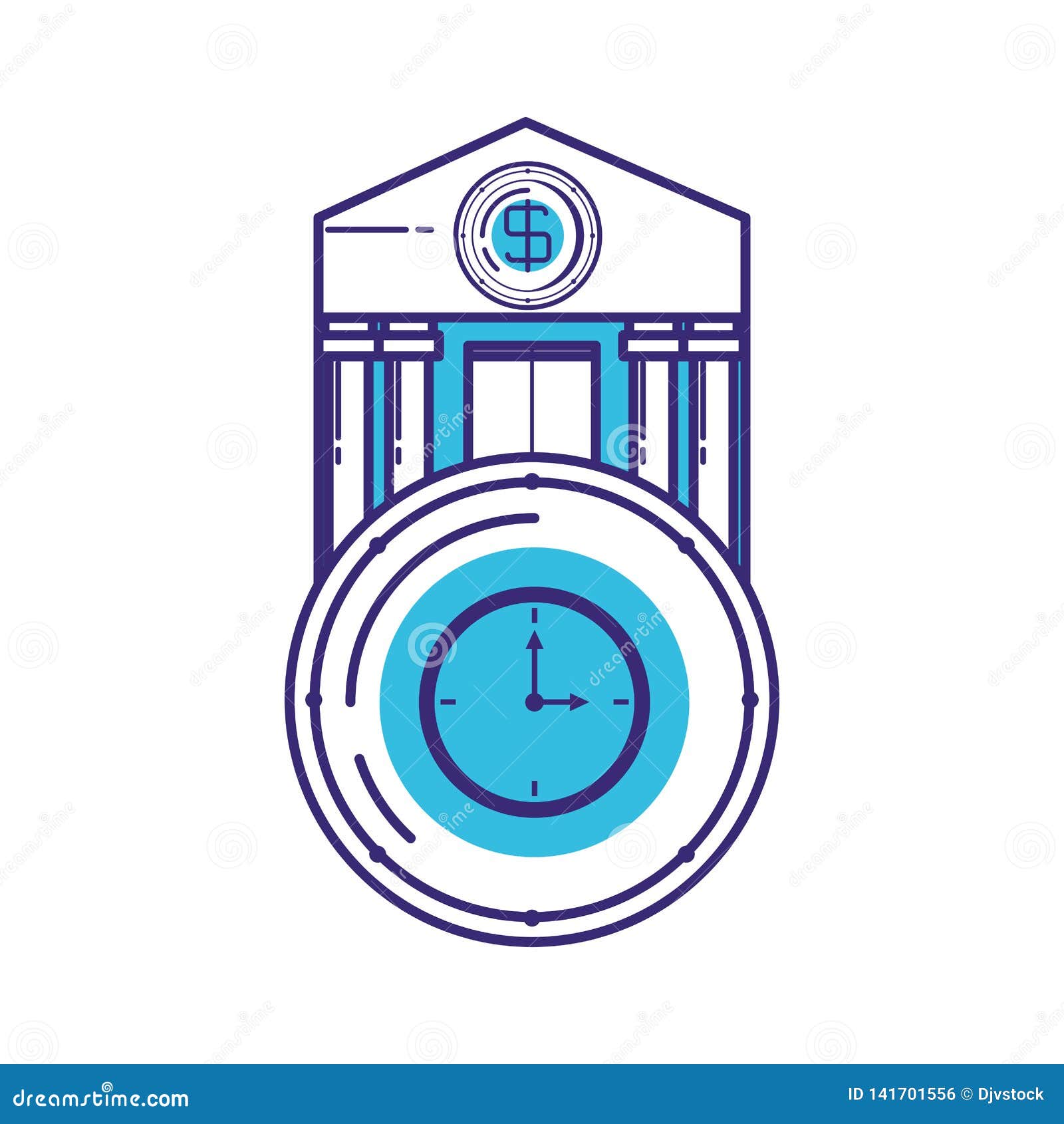 Bank Building with Time Clock Stock Vector - Illustration of investment ...