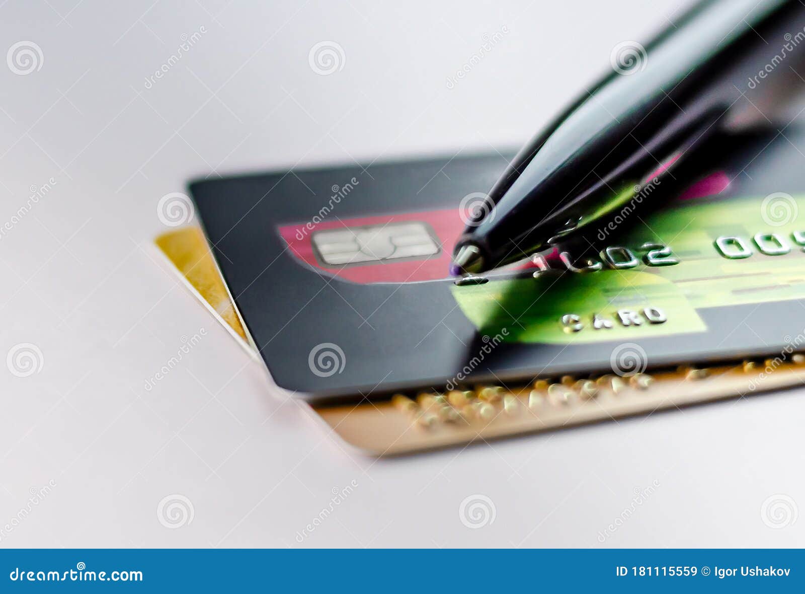 Bank Card with a Ballpoint Pen on the Table. Credit Card with a Pen ...