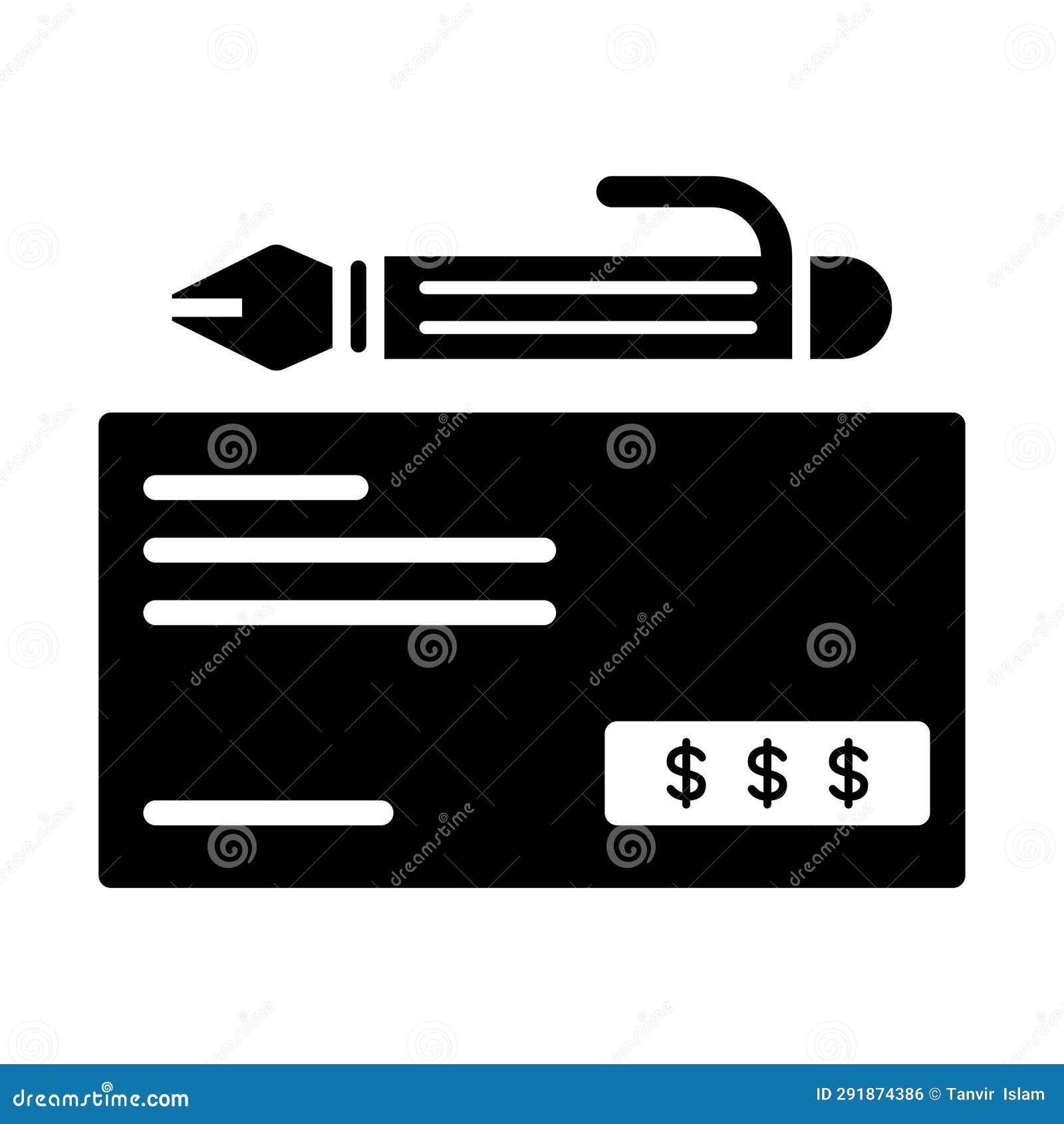 Bank Check Icon stock vector. Illustration of icon, graphic - 291874386