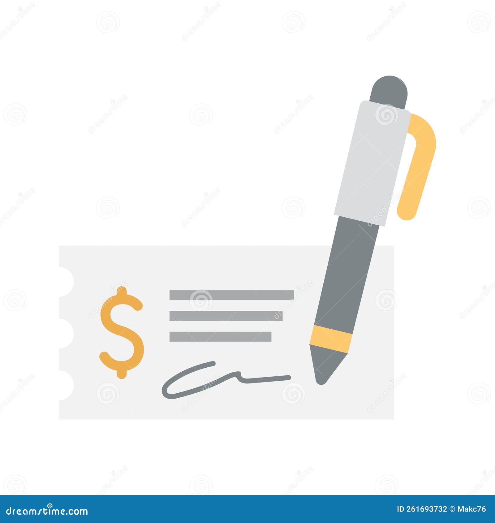 Bank Check with Signature and Pen. Vector, Illustration Stock Vector ...