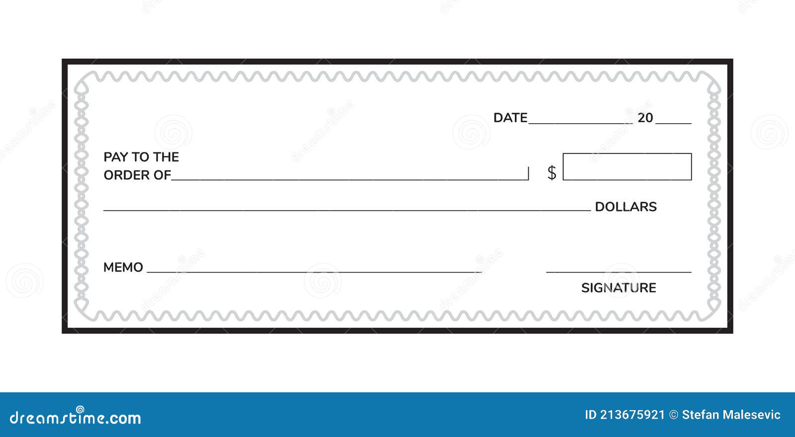 Bank check stock vector. Illustration of donate, credit - 213675921
