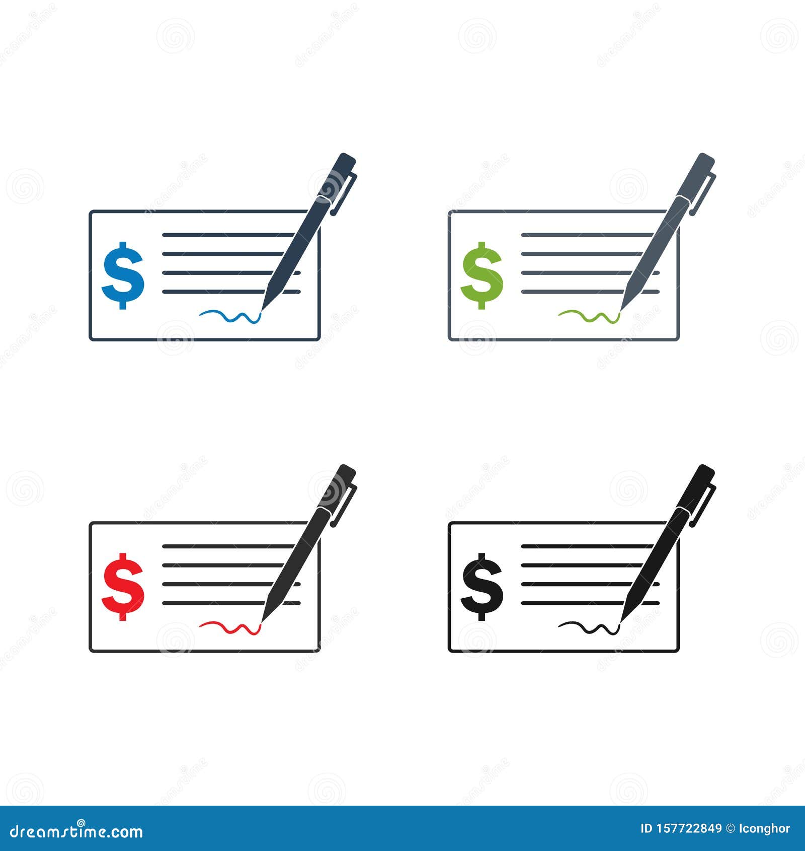 Cheque And Pen Icon Vector Set. Paycheck Illustration Sign Collection ...