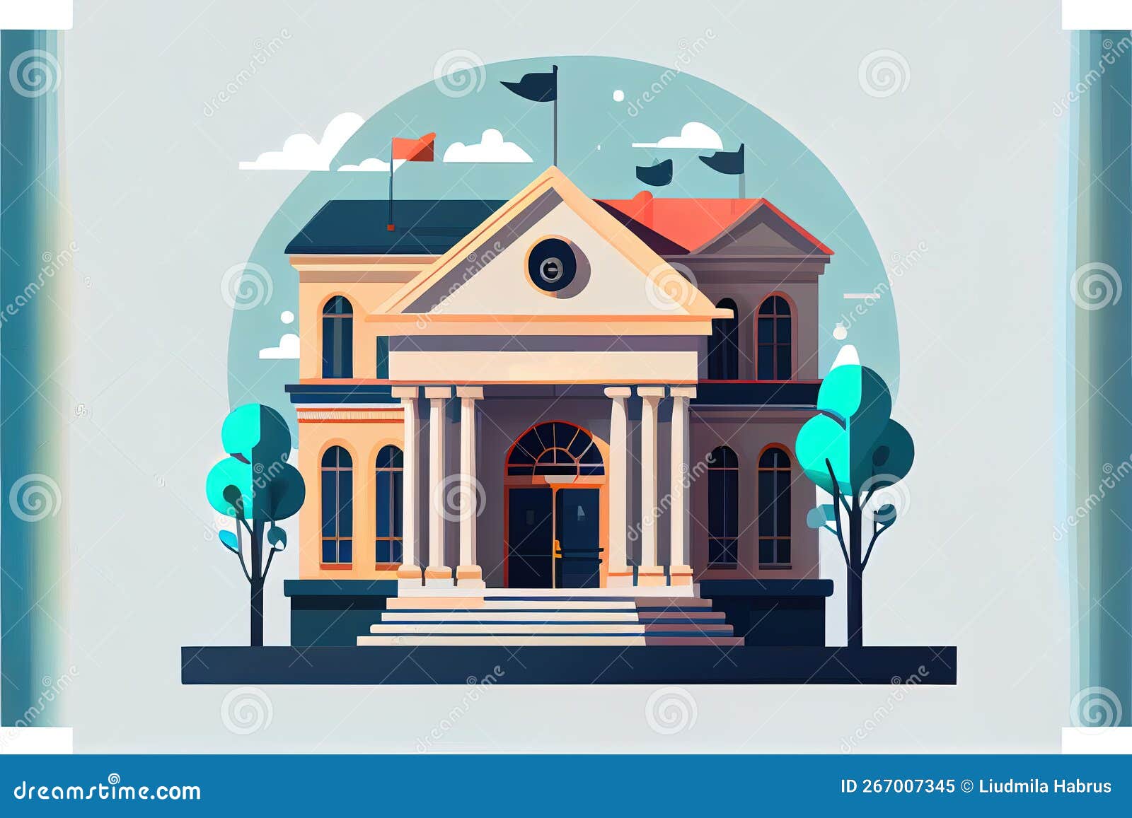 Bank Drawing with Entrance Groups. Generative AI Stock Illustration ...