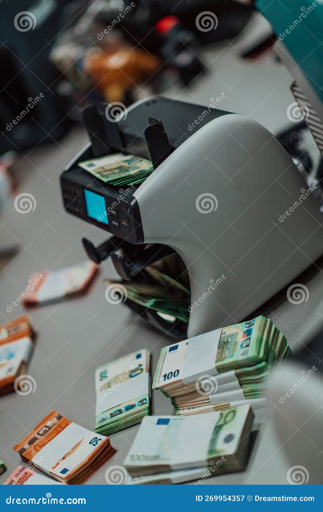 Bank Employees Using Money Counting Machine while Sorting and Counting ...