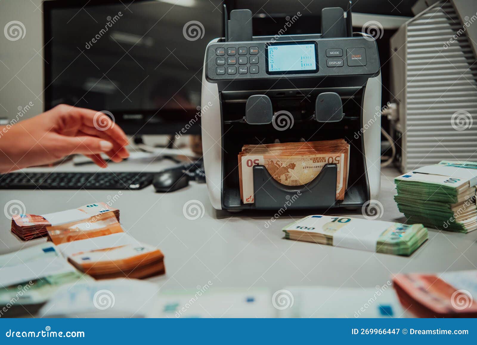 Bank Employees Using Money Counting Machine while Sorting and Counting ...