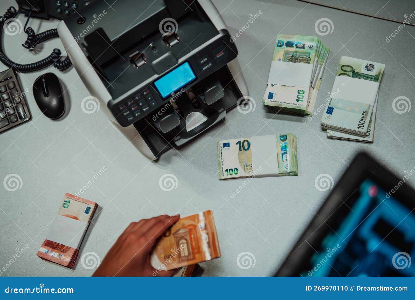 Bank Employees Using Money Counting Machine while Sorting and Counting ...