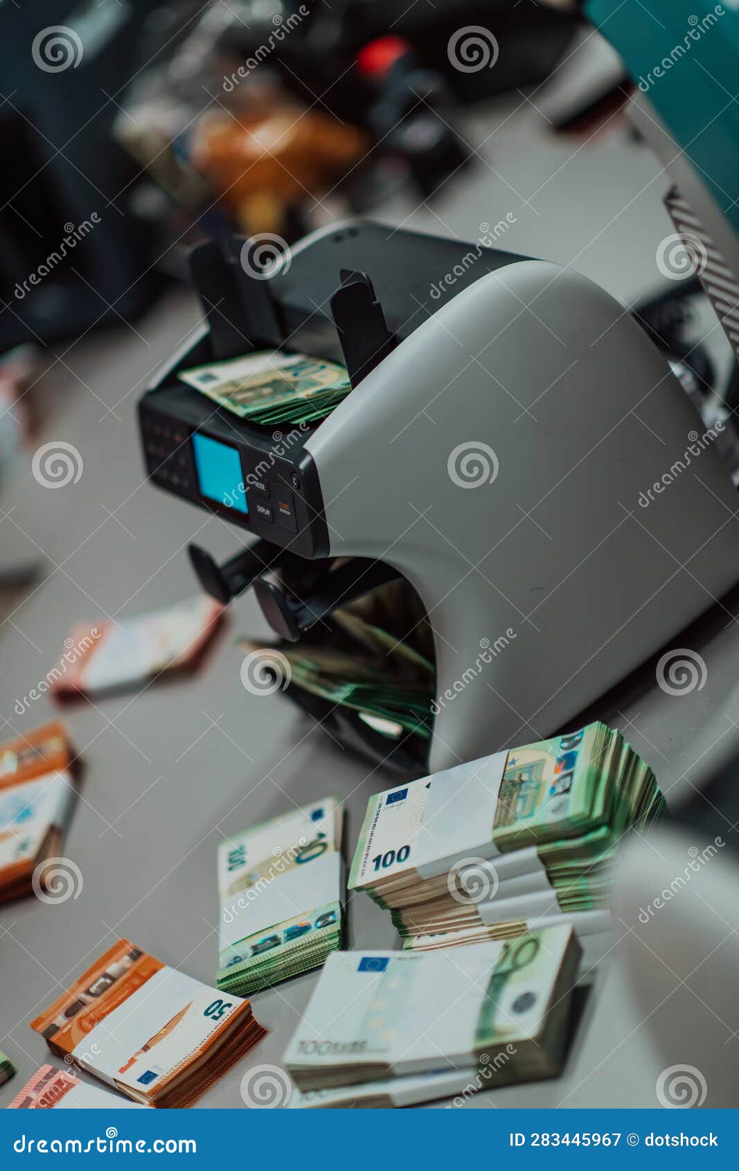 Bank Employees Using Money Counting Machine while Sorting and Counting ...