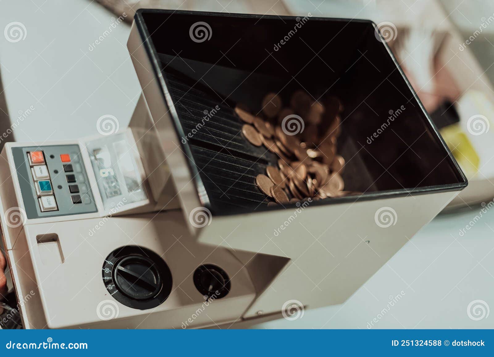 Bank Employees Using Money Counting Machine while Sorting and Counting ...