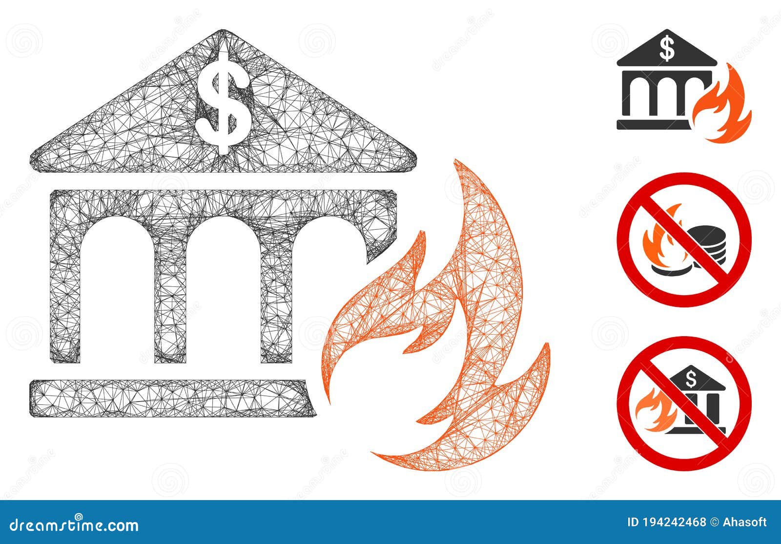 Bank Fire Disaster Polygonal Web Vector Mesh Illustration Stock Vector ...