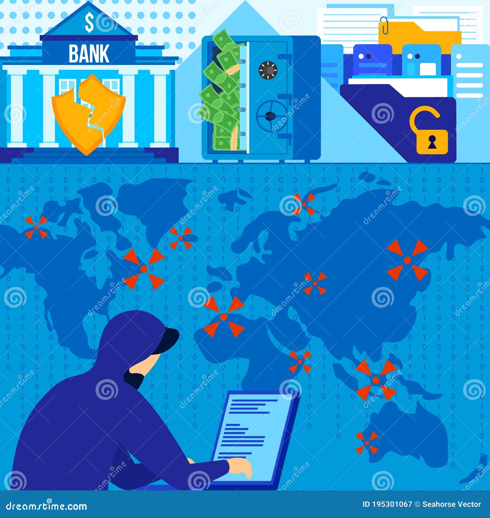 Bank Hacking Vector Illustration, Cartoon Flat Internet Hacker Attack ...