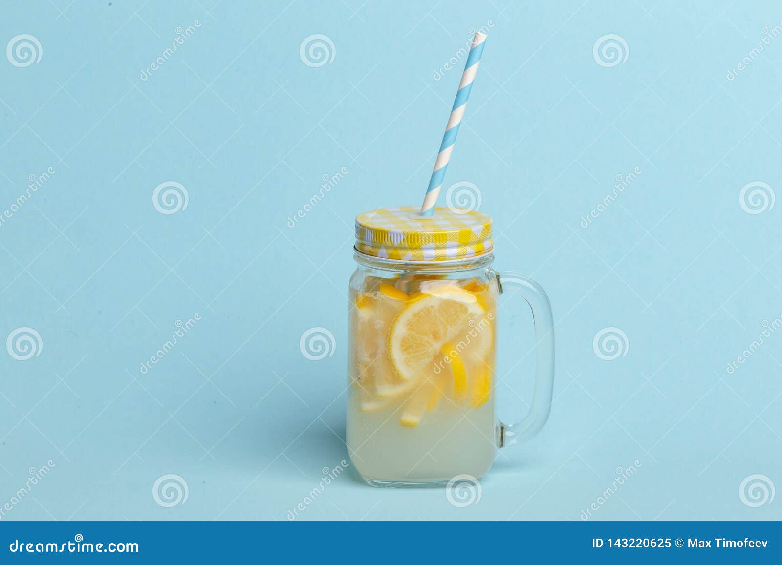 Bank with Homemade Lemonade on a Blue Background Stock Image - Image of ...