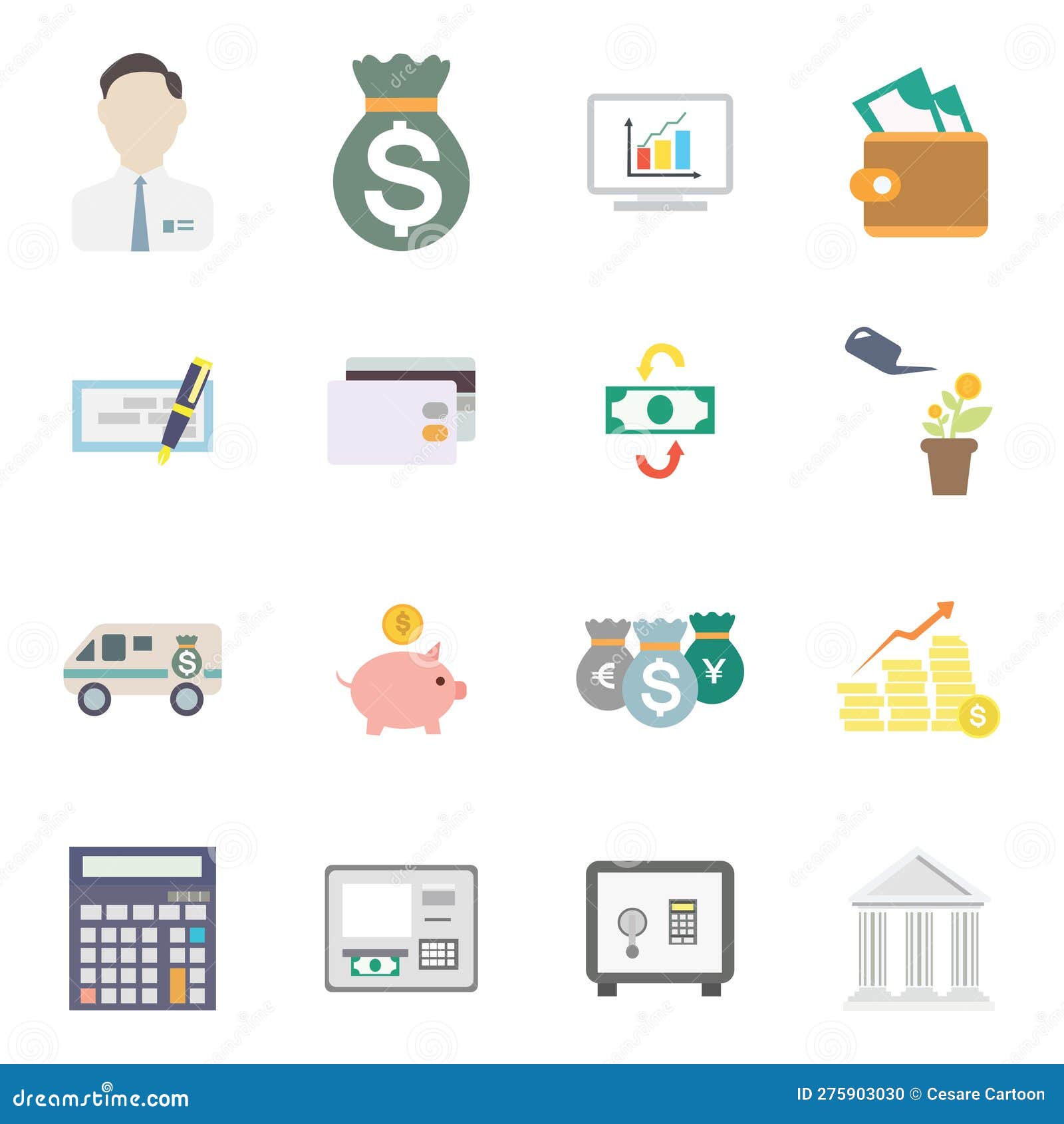 Bank icon set stock vector. Illustration of wallet, transaction - 275903030