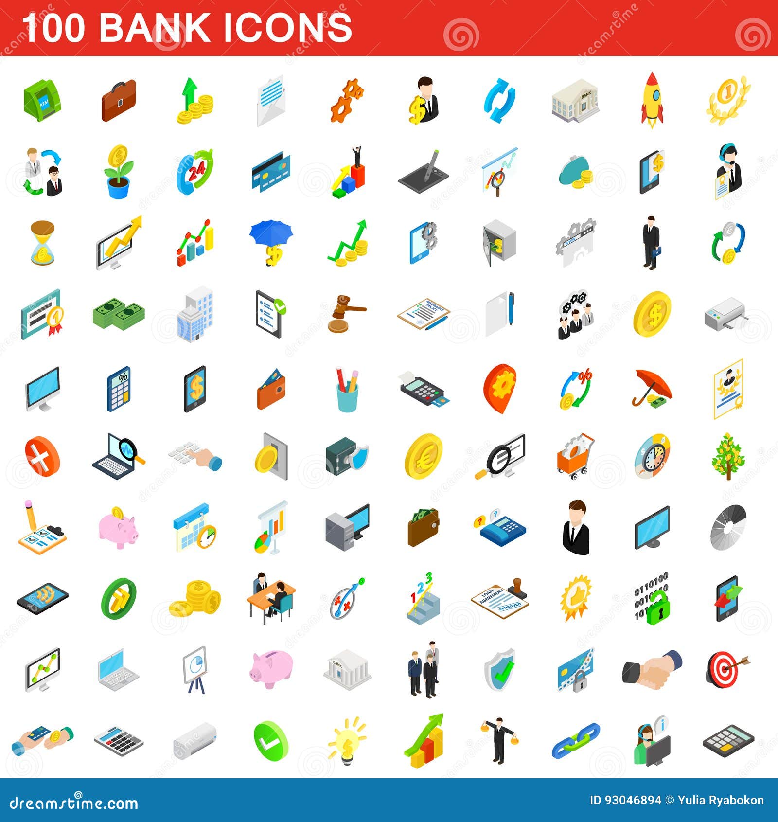 100 Bank Icons Set, Isometric 3d Style Stock Vector - Illustration of ...