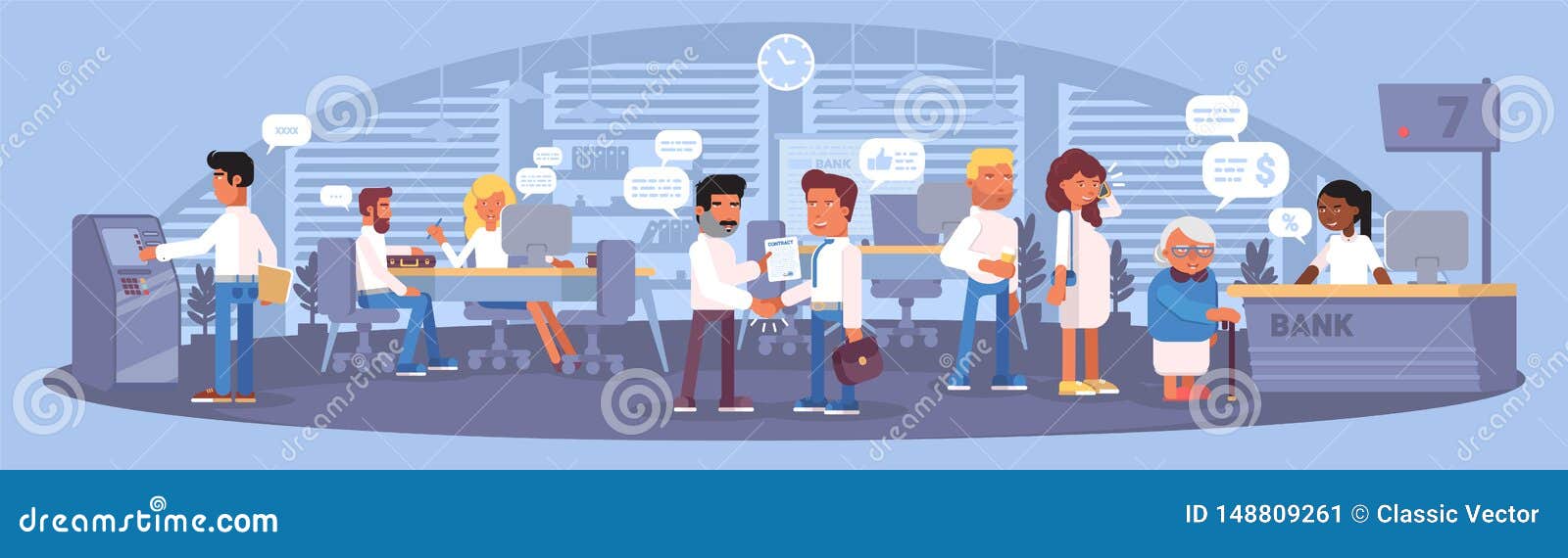 Banking Visitors And Workers Financial Consulting Center With Waiting ...