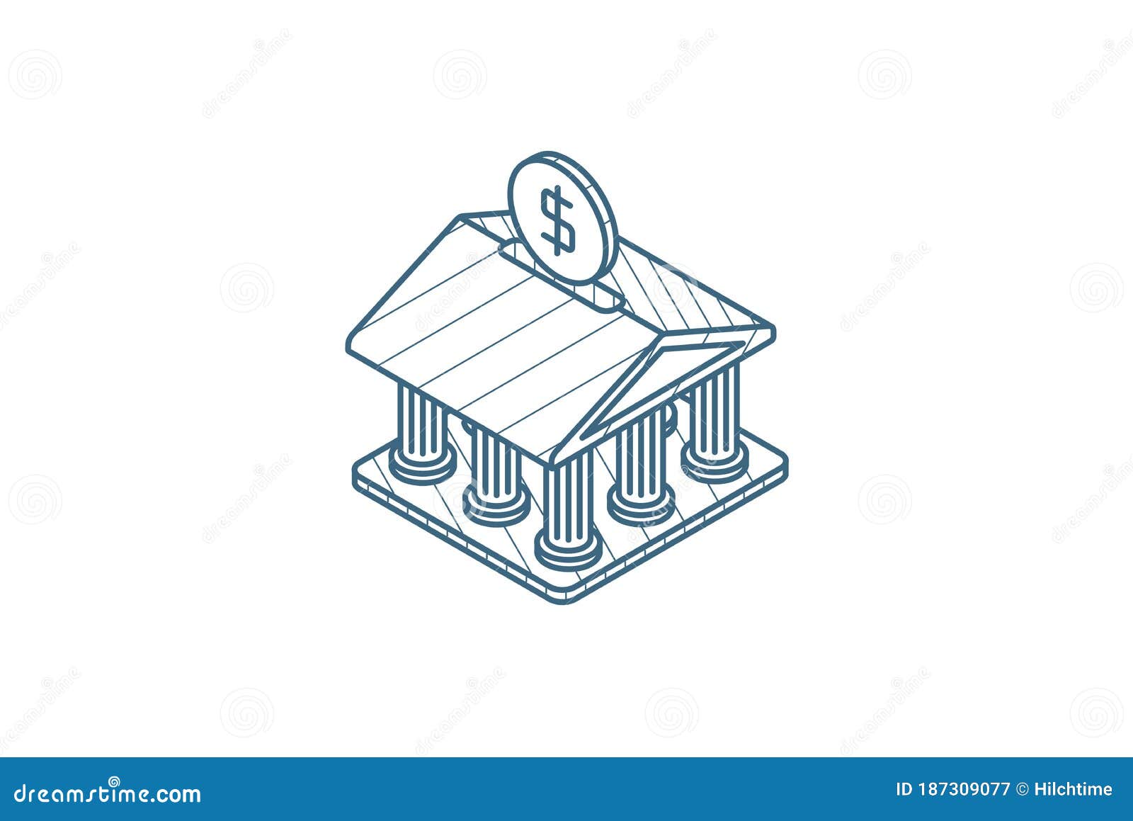 Bank Isometric Icon. 3d Line Art Technical Drawing. Editable Stroke ...