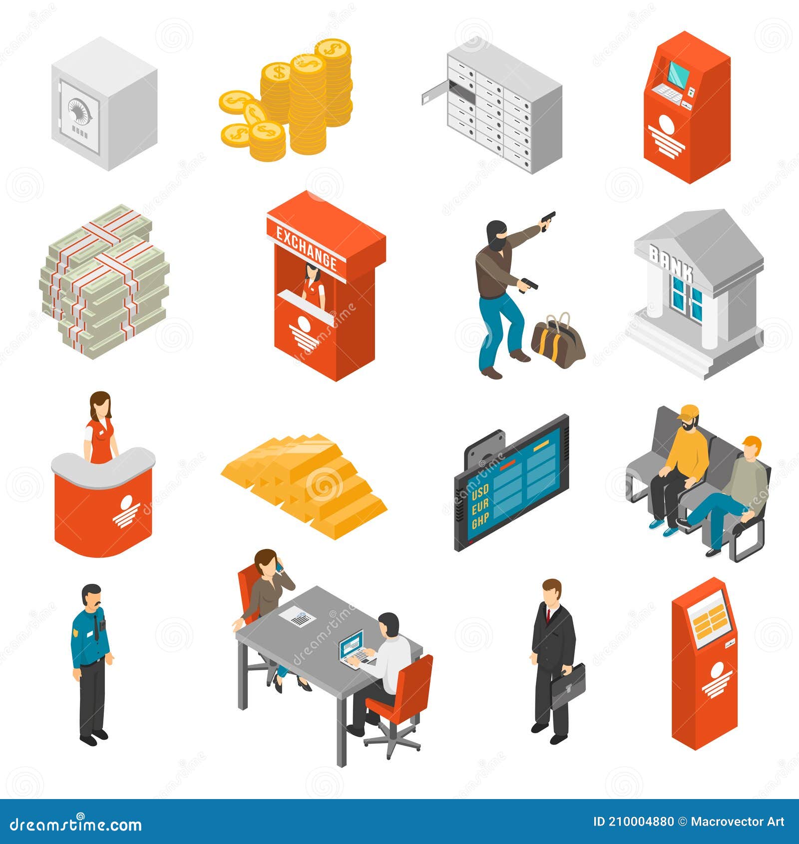 Bank Isometric Icons Set stock vector. Illustration of collection ...