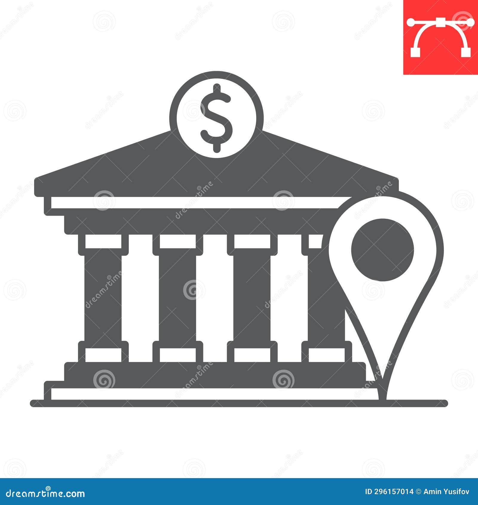Bank location glyph icon stock vector. Illustration of editable - 296157014