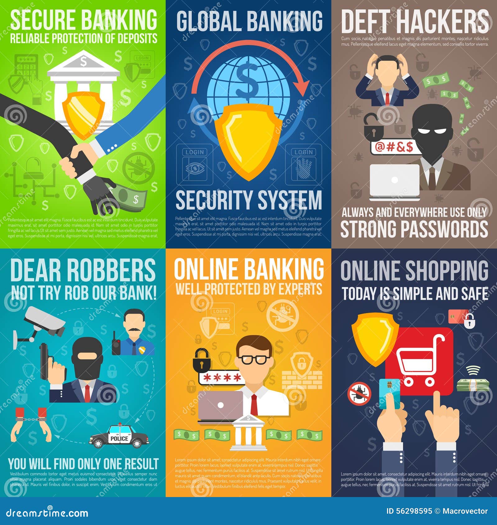 Bank Mini Poster Set vektor illustrationer. Illustration av bank - 56298595